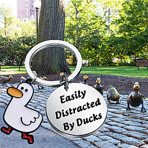 LQRI Duck Gift Duck Lover Gift Easily Distracted By Ducks Keychain Duck Jewelry Duck Gifts Pet Duck Owner Gift(SILVER)