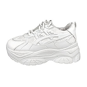 Hohxil Womens Sneakers Black & White Tennis Shoes Chunky Platform Sneakers Jogging Walking Fashion Sneakers Gym Shoes for Women Breathable Mesh Lace-Up Casual Non Slip Running Walking Dad Shoes White