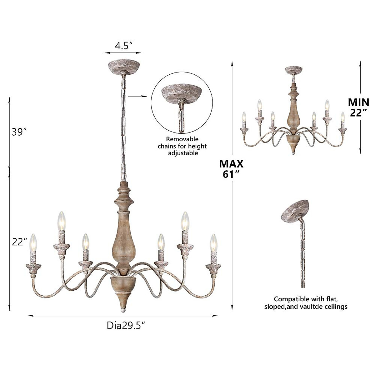 Congratsu 6 Light French Country Chandelier for Dining Room, Farmhouse Chandeliers for Living Room, Bedroom, 29.5” Dia