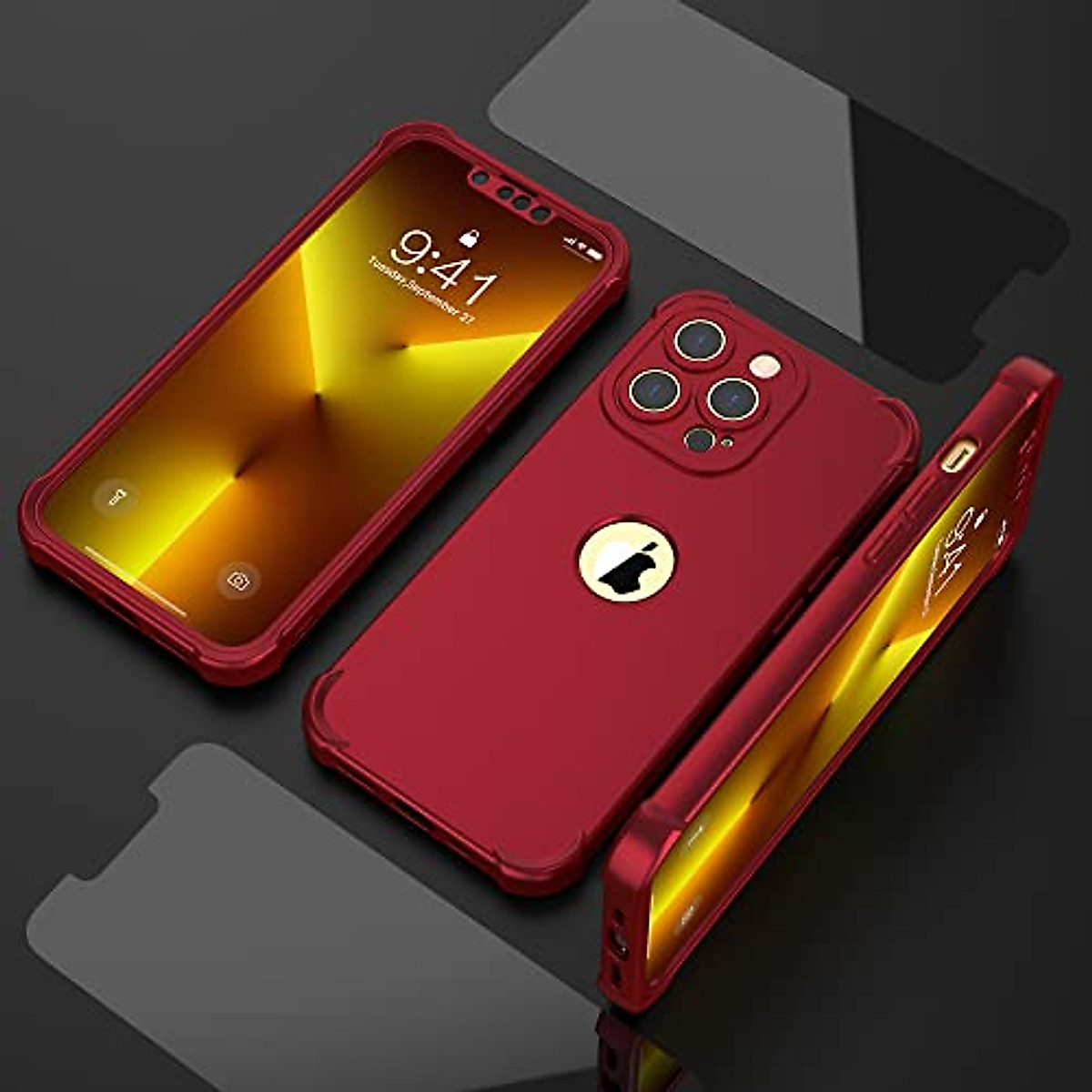 ORETECH for iPhone 13 Pro Max Case, with [2 x Screen Protectors] [15 Ft Military Grade Drop Test] [Camera Protection] 360° Shockproof Slim Thin Phone Case for iPhone 13 Pro Max Cover 6.7" - Red