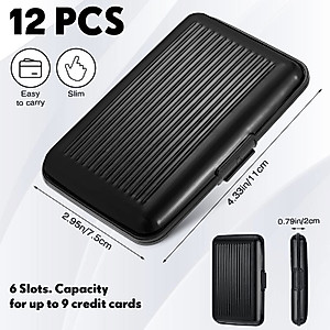 Sanwuta 12 Pcs Aluminum Wallet Credit Cards Holder Multi Slim RFID Blocking ID Credit Card Case Protector Metal Card Holder for Men Women (Black)