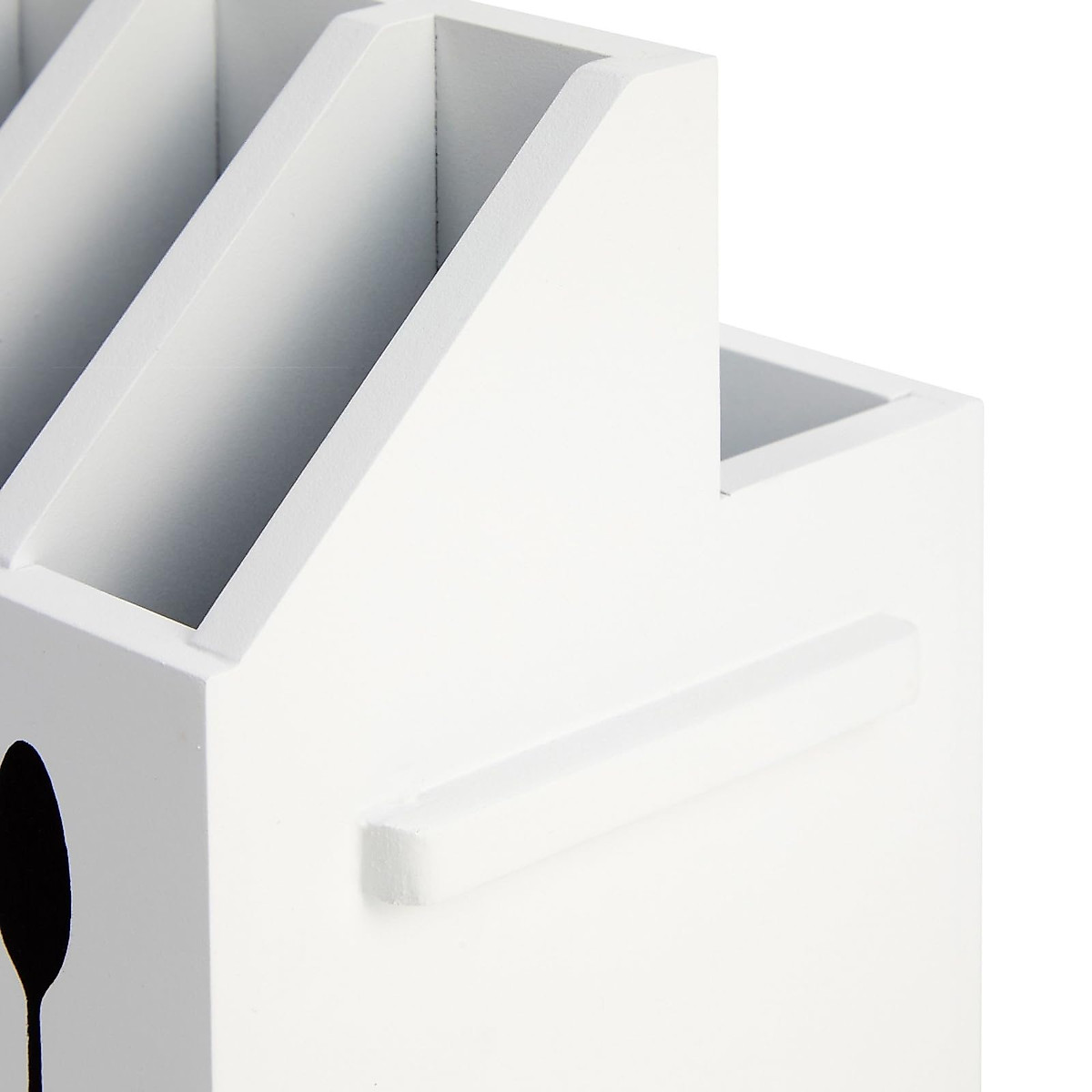 Wooden Utensil Holder, Silverware Caddy for Kitchen (7 x 5.5 x 6.6 In, White)