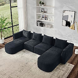 U-Shaped Stylish Comfy Sectional Sofa Couch with 2 Single Seats and Lounge Chaises, Oversized Modern DIY Combination Convertible Modular Sofa & Couch, Cloud Deep Seater Cozy Sofá for Living Room