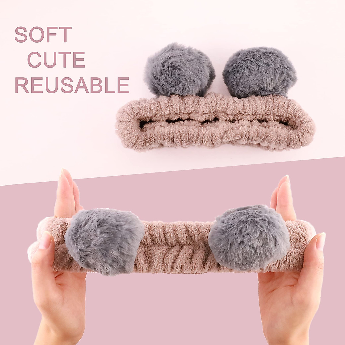 Muulaii Panda and Bear Headbands for Women Washing Face, Makeup, Girls and Baby Cute Elastic Facial Hair Bands, Beauty Products Spa Shower Headwrap Costume Hair Accessories