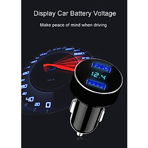 LIHAN Dual USB Car Charger, 4.8A Output, 12/24 Volt USB Adapter Plug for Cigarette Lighter Voltage Meter, Compatible with iPhone,iPad, Samsung Galaxy, LG, Google, Black