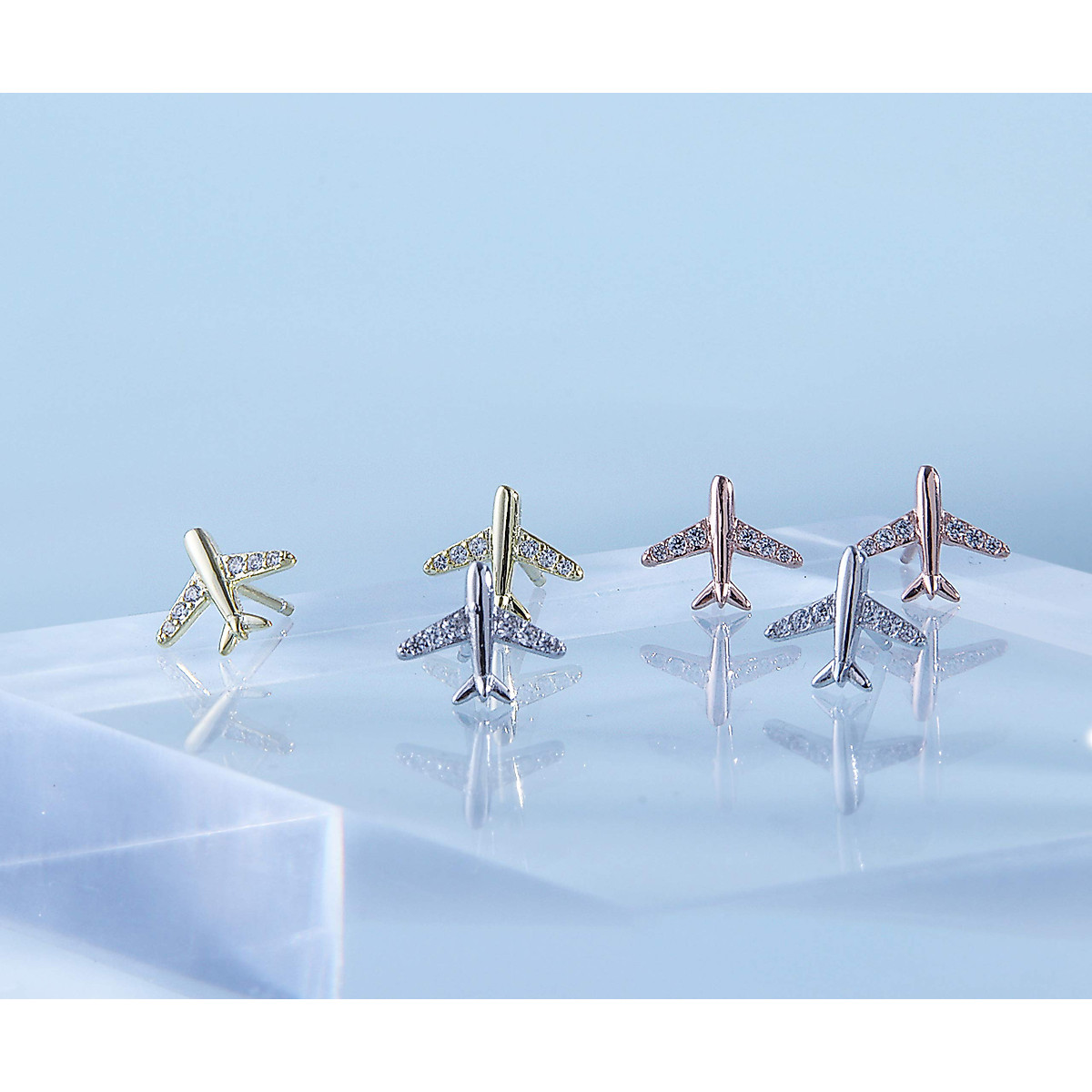 Helen de Lete Airplane Rhinestone Plane S925 Sterling Silver Stud Earrings (Silver) For Women