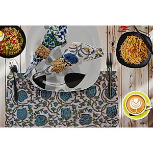 Beautiful Indian Hand Block Print Floral Design Cloth Napkins Set of 12 Cotton Dinner Napkins Washable & Reusable Table Linens 16x16 Inch Home Holiday Napkins Cloth DéCor