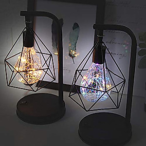 Led Night Light Table Lamp Black Hanging Diamond USB Power Supply Iron Art Minimalist Style Decoration Cafe Bathroom Children'S Room Porch Living Room Bedroom Study Halloween Christmas,Warm white