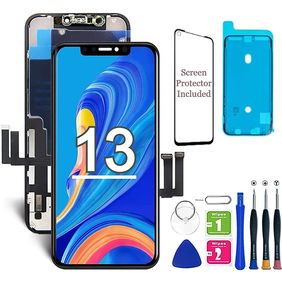 iPhone 13 Screen Replacement 6.1 Inch, 3D Touch LCD Digitizer Screen for A2482, A2631, A2634, A2635, A2633 with Repair Tools Kit with Screen Protector/Waterproof Seal
