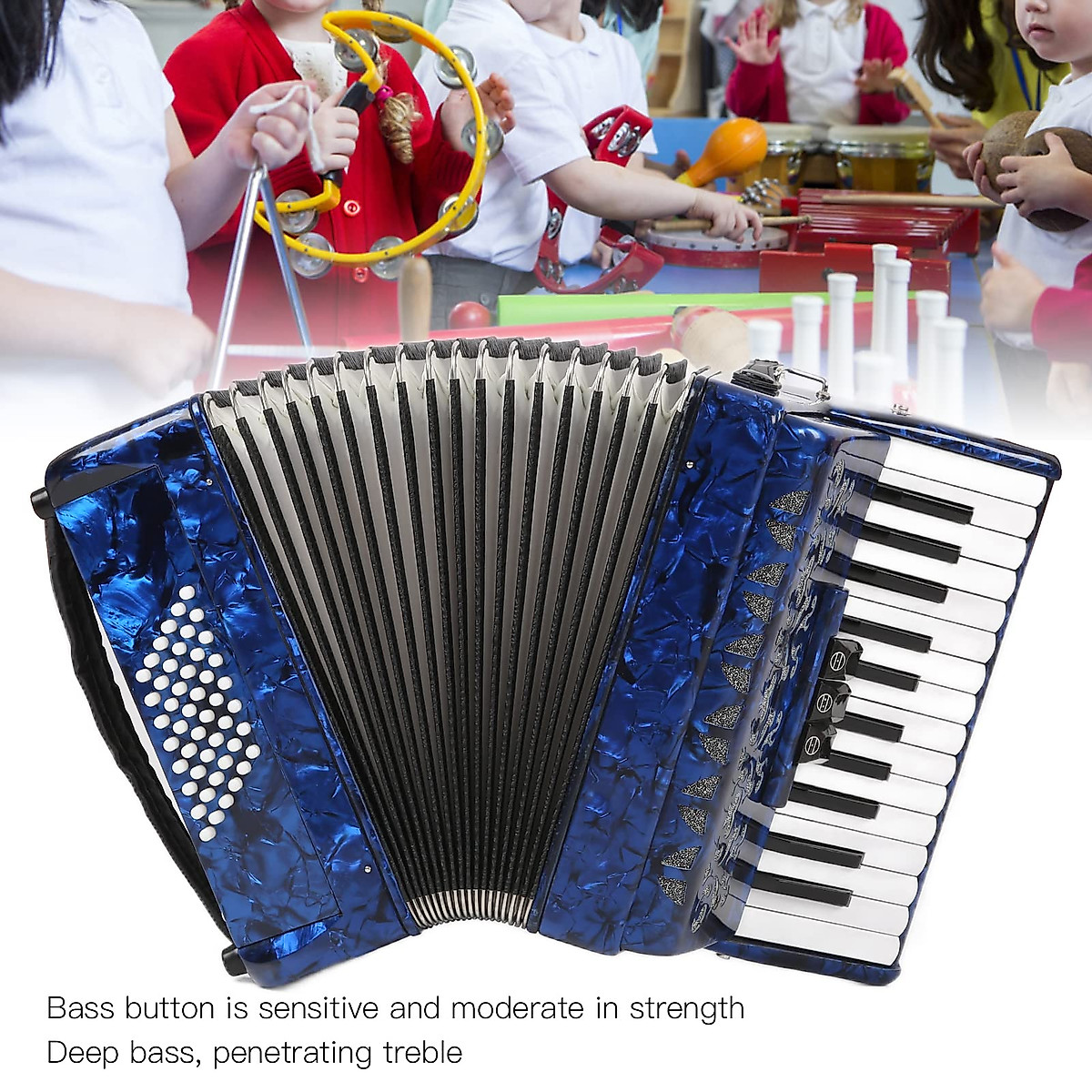 26 Key 48 Bass Piano Accordion, Professional Accordion with Accordion Backpack and Shoulder Strap Celluloid Accordion for Daily Practice Music Performance