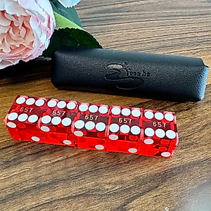 Yuanhe 19mm Professional Casino Dice - Razor Edge, Matching Serialized Set, 5 Red Dices with Leather Case