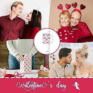 winiwo 40 oz Valentines Tumbler with Handle and Straw, Heart tumbler Gifts for Mom/Women/Wife/Her/Love, Insulated White Tumbler, Fits Cupholders, Available Gift Wrapping