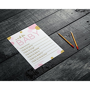Pink and Gold Wishes for Baby, 20 Pack – Cute Words of Wisdom for Baby Girl, Baby Shower Game Planning, Guest Book Alternative, Parents Keepsake Activity, Wishing Well Birthday Ideas
