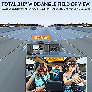 Dash Cam WiFi Abask,Dash cam Front and Inside with 32G SD Card,4K+1080P Dash Camera for Cars, 310° Wide Angle,Night Vision WDR G-Sensor Parking Monitor Loop Recording Motion Detector