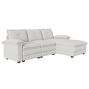 AMERLIFE Modular L Shaped Couch, Oversized Sectional Couch- Double Layer Seat Cushions, 3 Seats Comfy Couches for Living Room, Beige Chenille