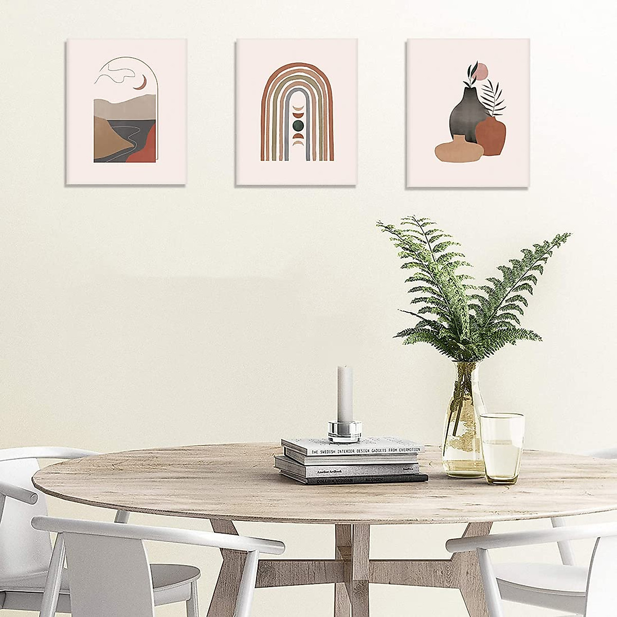 CHDITB Mid Century Modern Decor Wall Art, Minimalist Boho Wall Art Prints, Modern Aesthetic Canvas Wall Art For Bedroom Neutral Abstract Geometric Vase Painting For Gallery Living Room Bathroom Set Of 6 (12”x16”)