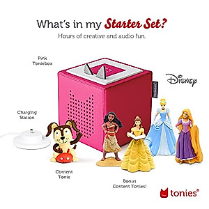 Toniebox Audio Player Starter Set with Cinderella, Belle, Moana, Tangled, and Playtime Puppy - Listen, Learn, and Play with One Huggable Little Box - Pink