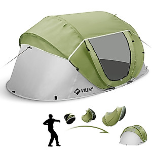 VILLEY 4-Person Easy Pop Up Tent, Waterproof Automatic Setup Instant Lightweight Camping Beach Tent with Carrying Bag for Camping, Hiking & Traveling - Green