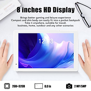 Tablet, 8.0 Inch Tablet Dual Cameras 2GB RAM 32GB ROM 5G Dual Band WiFi Octa Core Processor 8 Inch IPS Screen for Travel Home (US Plug)