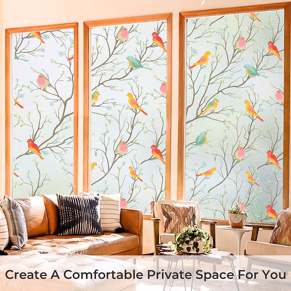 Coavas Stained Glass Window Film, Decorative Frosted Glass Window Privacy Film, Static Cling Non-Adhesive Window Sticker for Front Door Bathroom Heat Control Anti UV,17.7 x 118 Inch