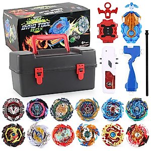 Ruolan Battling Top Metal Fusion Evolution Master Burst Gyro Toys Spinning Tops Set, Combat High Performance Game with 2 Launchers Gift for Children Boys Kids (12PCS)