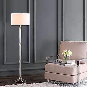 JONATHAN Y JYL3058A Ralph 60" Metal/Glass Floor Lamp, Contemporary, Modern, Transitional, Elegant, Office, Living Room, Family Room, Dining Room, Bedroom, Hallway, Foyer, Polished Nickel/Clear
