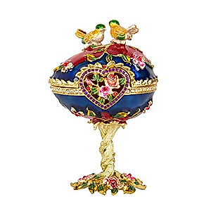 QIFU Hand Painted Enameled Faberge Egg Style Decorative Hinged Jewelry Trinket Box Unique Gift For Home Decor