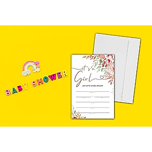 Nopoben Baby Shower Invitations and Envelopes, Floral Baby Shower Invitations, Blush Powder Floral Baby Shower Gender Reveal Party Supplies 25 Cards With Envelopes -(014bbyaoqing)