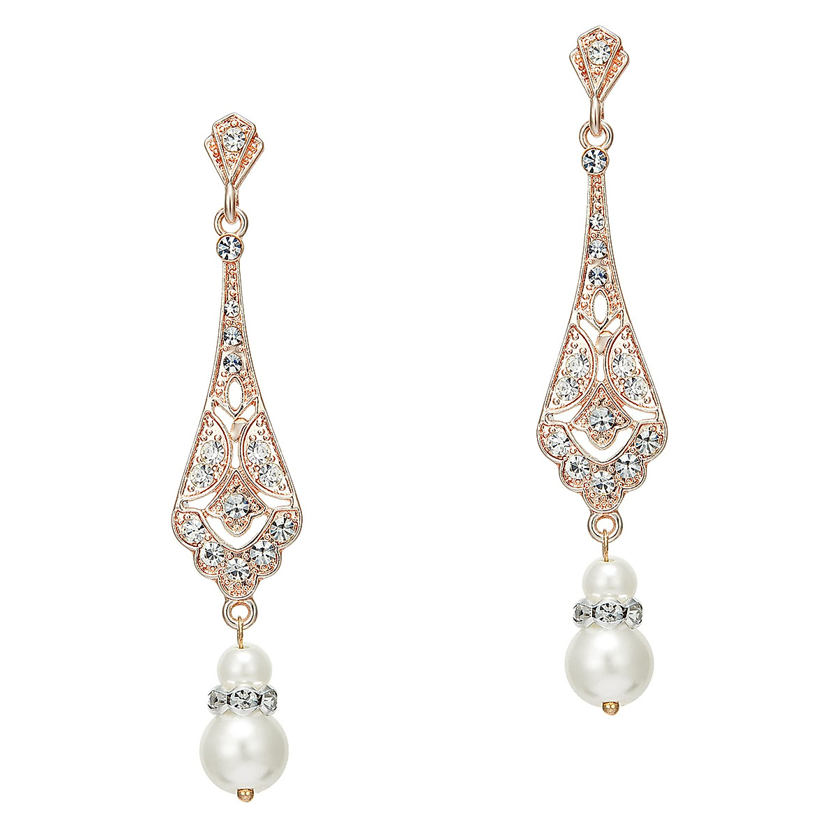 BABEYOND 1920s Vintage Wedding Pearl Dangle Drop Earrings Art Deco Gatsby Earrings (Style 5-Rose Gold)