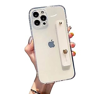 ELTIIGO Designed for 6.1-inch iPhone 13 Pro Case with Strap Holder Stand - Slim Soft Clear Full Body Protective Cover with Adjustable Finger Loop Hand Strap for Women Girls, Clear