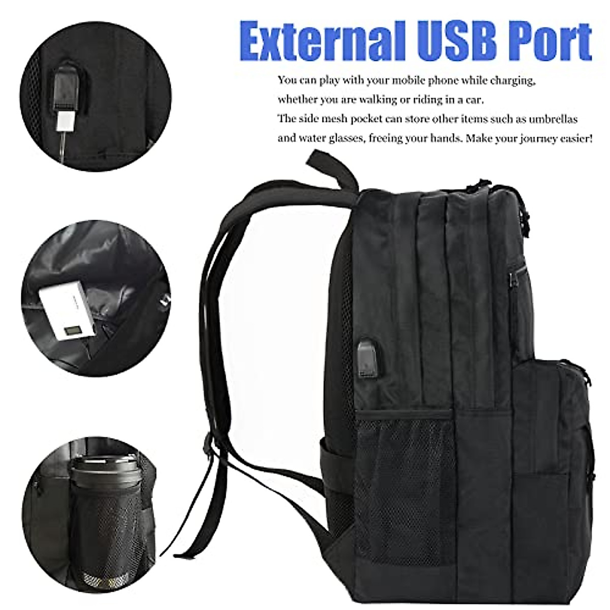 Travel Laptop Backpack for Men Waterproof College School Backpacks for Teen Girls with USB Charging Port Work Business Fits 15.6 Inch Notebooks Computer Bag Anti Theft Bagpacks for Women-Black