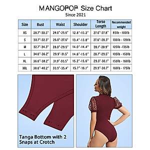MANGOPOP Women's Bodysuit Ruffle Mock Turtle Neck Polka Dot Sheer Mesh Puff Short Sleeve Blouse Body Suits Top Dressy Casual