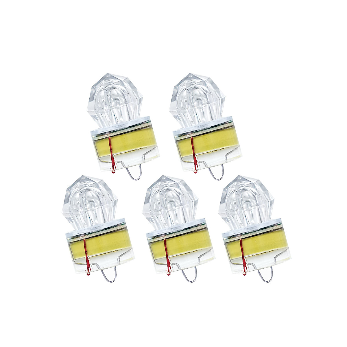 BLUEWING 5 Pack Diamond Fishing Lights LED Deep Drop Underwater Flasher Water-Activated Lighted Fish Lures for Swordfish, Tilefish, Halibut, Tuna, Grouper, Disco
