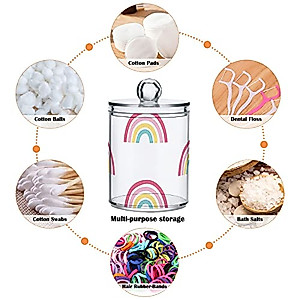 xigua 2 Pack Rainbow Qtip Holder Dispenser with Lids 14 oz Bathroom Storage Organizer Set,Clear Apothecary Jars Food Storage Containers for Tea,Coffee,Cotton Ball,Cotton Swab,Floss