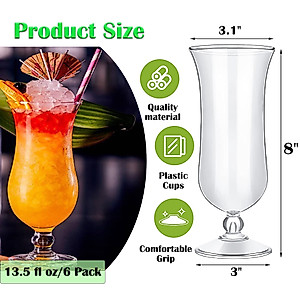 Cheardia 6 Pack Plastic Hurricane Glass, 13.5 oz Pina Colada Glasses Break-Resistant Clear Tulip Drinking Cups for Juices, Cocktails, Full-Bodied Beer, Tropical Drinks, Water, Beverages