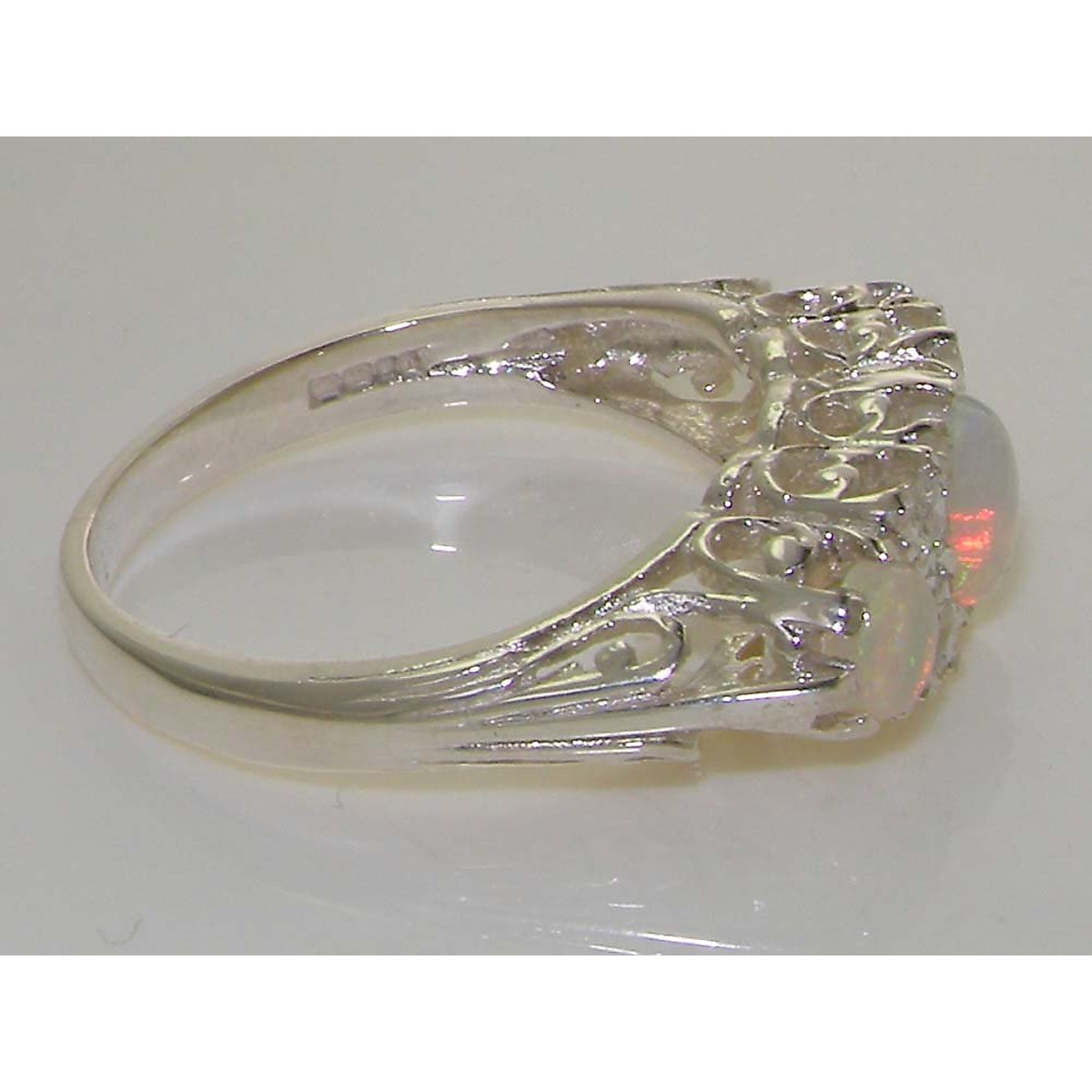 LetsBuyGold 925 Sterling Silver Natural Opal and Diamond Womens Cluster Ring - Sizes 4 to 12 Available