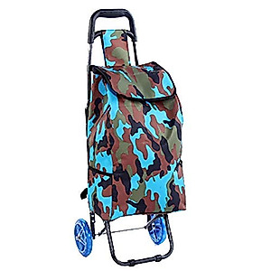 YGCBL Multifunction Portable Hand Trucks,Trolleyshopping Trolley Oxford Cloth Foldable Steel Pipe Waterproof Blue Pu Wheel Wear-Resistant, Load 60 Kg, 4 Colors,C