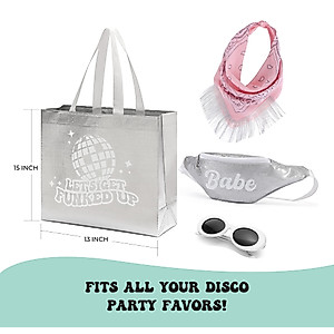 Pop Fizz Designs Last Disco Bachelorette Gift Bags (Set of 7) 70s Bachelorette Party Favors Bags I Let’s Get Funked Up Non-Woven Disco Tote Gift Bags I Iridescent Bridesmaid Bags
