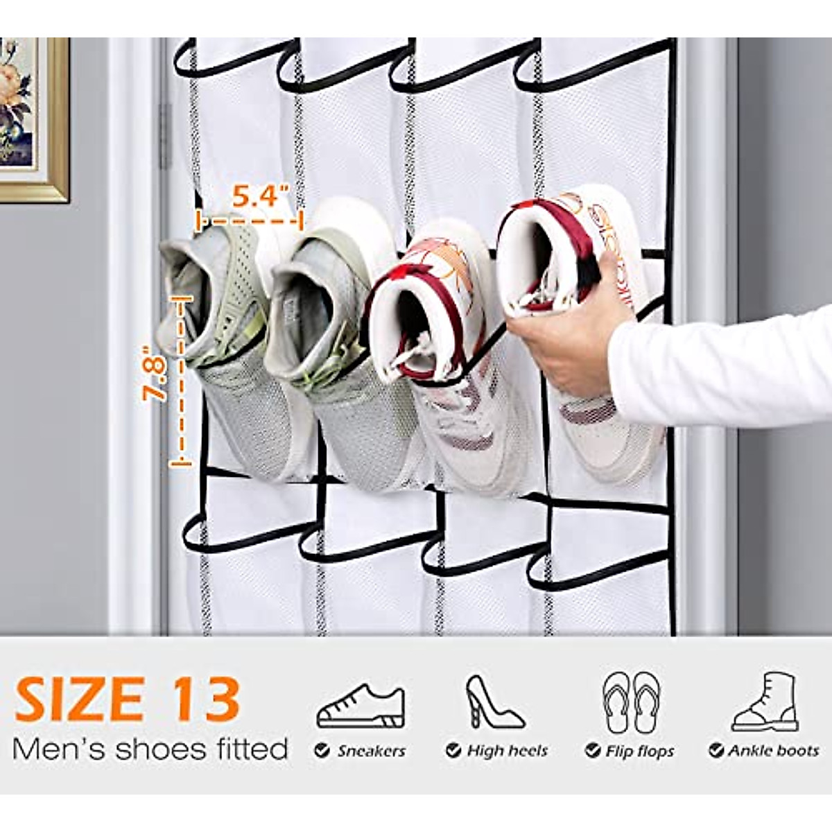 MISSLO Over The Door Shoe Organizer 24 Large Mesh Pockets, White