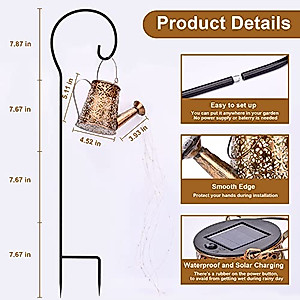 FEELIGHT Solar Lights Outdoor Garden Decorative, Small Watering Can Hanging Kettle Lantern Light Retro Waterproof Copper Solar Twinkle Lights for Backyard Table Patio Yard Pathway Walkway Decor (A)