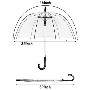 WASING 10 Pack 46 Inch Clear Bubble Umbrellas Wedding Style Large Canopy Transparent Stick Umbrellas Auto Open Windproof with Black European J Hook Handle Outdoor Umbrella for Adult