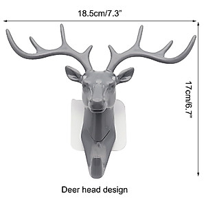 Cangder 3Pcs Deer Wall Hooks Antlers Plastic Wall Hooks/Hanger, Grey Animal Key Hat Holder Hanging for Home Wall Decoration