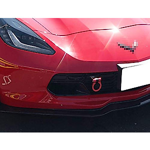 iJDMTOY Red Track Racing Style Front Bumper Tow Hook Ring Compatible With 2014-2019 Chevrolet Corvette Z06 ZR1 Z51, Made of Light Weight CNC Aluminum