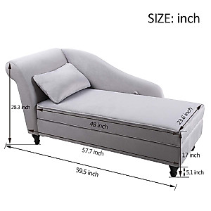 Yongqiang Storage Chaise Lounge Indoor Upholstered Sofa Recliner Lounge Chair for Living Room Bedroom Gray Velvet (Left Armrest)