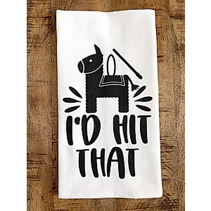 Handmade Funny Kitchen Towel - 100% Cotton Cheeky Pinata Hand Towel - 28x28 Inch Perfect for Chef Housewarming Christmas Mother’s Day Birthday Gift (I'd Hit That)