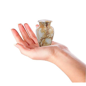 Small Keepsake Cremation Urns for Human Ashes - Marble Finish Metal Keepsake Urn - Mini Cremation Urn for Pet Ashes - Handcrafted Memorial Urn - Funeral Urns with Velvet Bag (Monalisa)