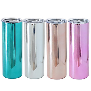 VEVELU 25 Pack 20 oz Stainless Steel Mirror Surface Glitter Sublimation Tumbler Blank with Straws Double Wall Insulated