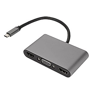 5 Ports USB C Hub, 5 in 1 USB C Hub Multiport Adapter, Type C to Dual HDMI VGA USB3.0 100W Fast Charging PD Hub for Laptops, Supports 3 Monitors