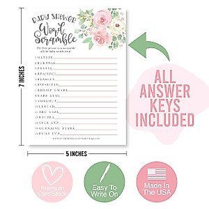 25 Floral Word Scramble For Baby Shower, 25 True Or False Game, 25 Baby Animal Matching, 25 Nursery Rhyme Game - 4 Double Sided Cards Baby Shower Ideas, Baby Shower Party Supplies