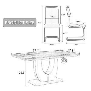 hohoedc 63" Morden Faux Marble Dining Room Table Set,Big Kitchen Dining Table for 6-8 with MDF Base,7 Piece Rectangle Dining Table Set &6 Pu Leather Upholstered Chairs Ideal